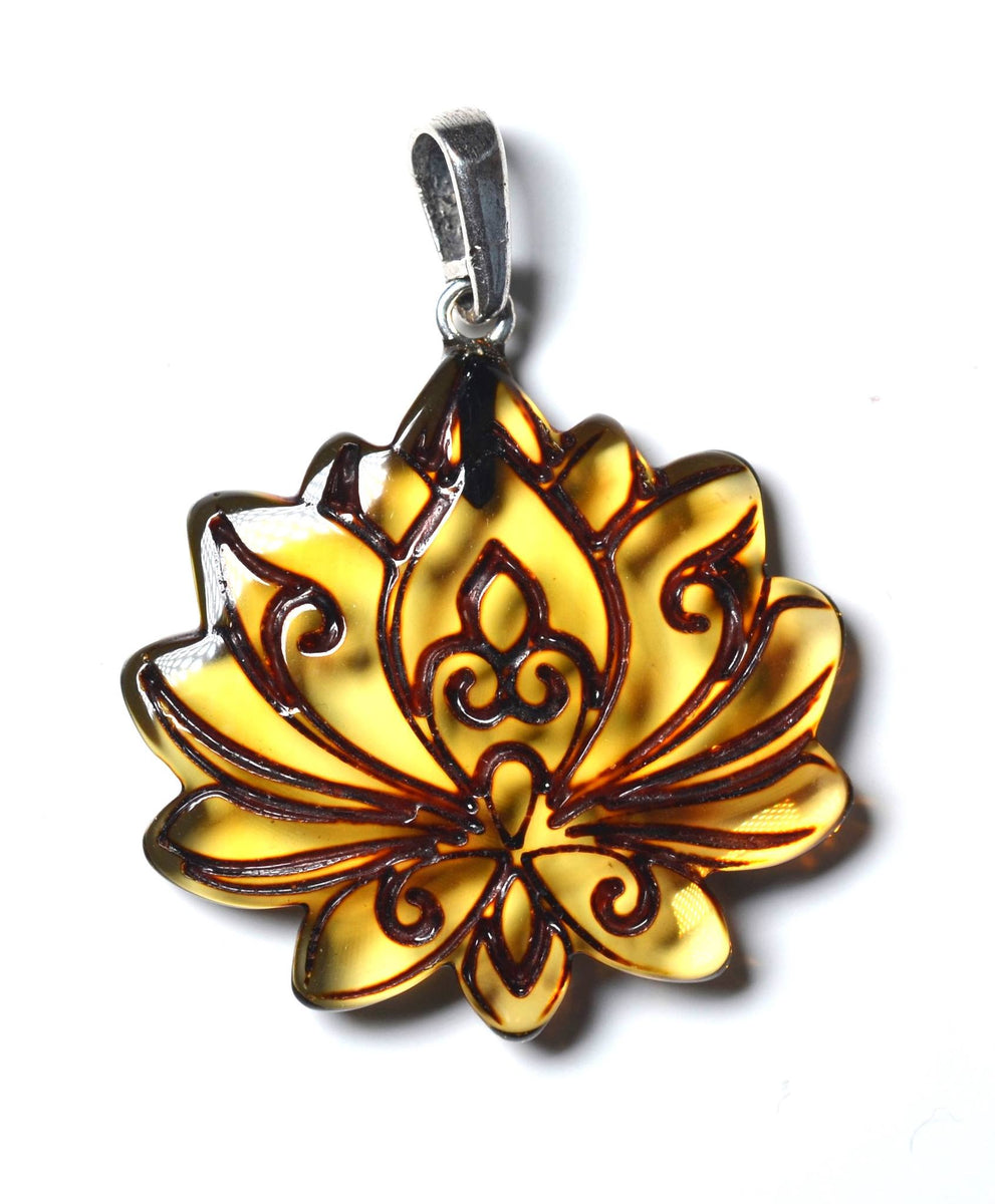 Baltic Amber Lotus Flower Intaglio Necklace – The Amber Lady