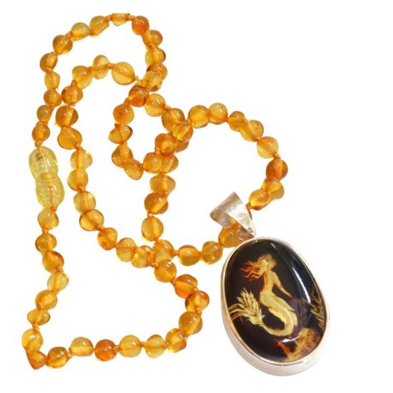 Baltic Amber Mermaid Intaglio Necklace – The Amber Lady